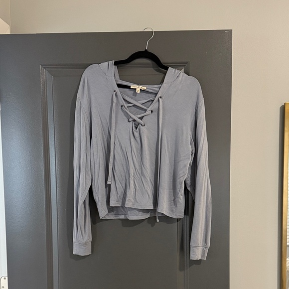 Express | Tops | Express Light Bluegray Laceup Hoodie | Poshmark